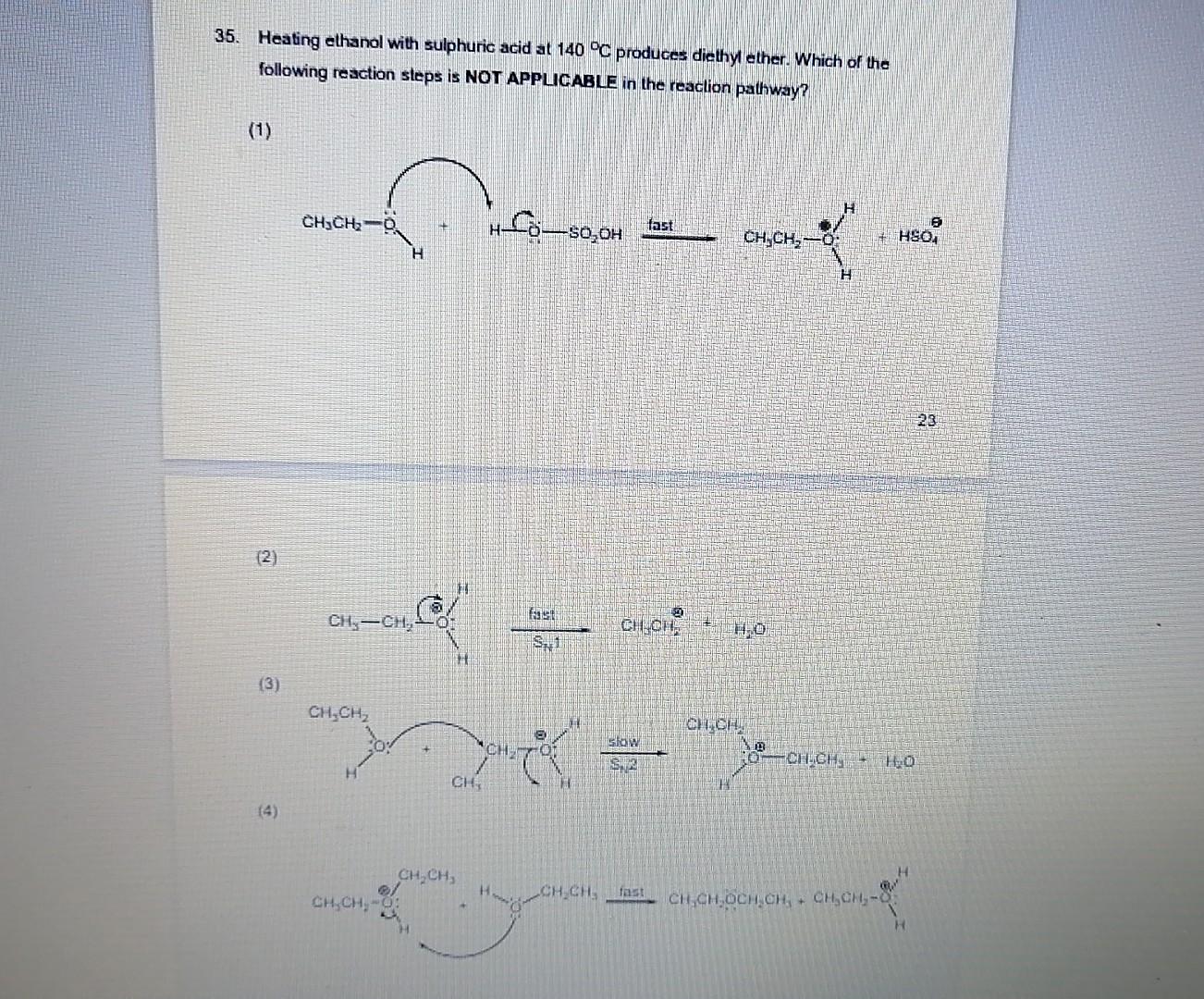 Solved 35. Heating ethanol with sulphuric acid at 140 °C | Chegg.com