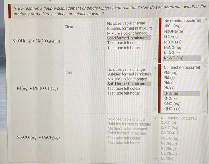 Solved Is the reaction a double-displacement or | Chegg.com