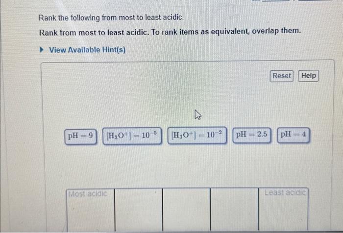 Solved Rank the following from most to least acidic. Rank | Chegg.com