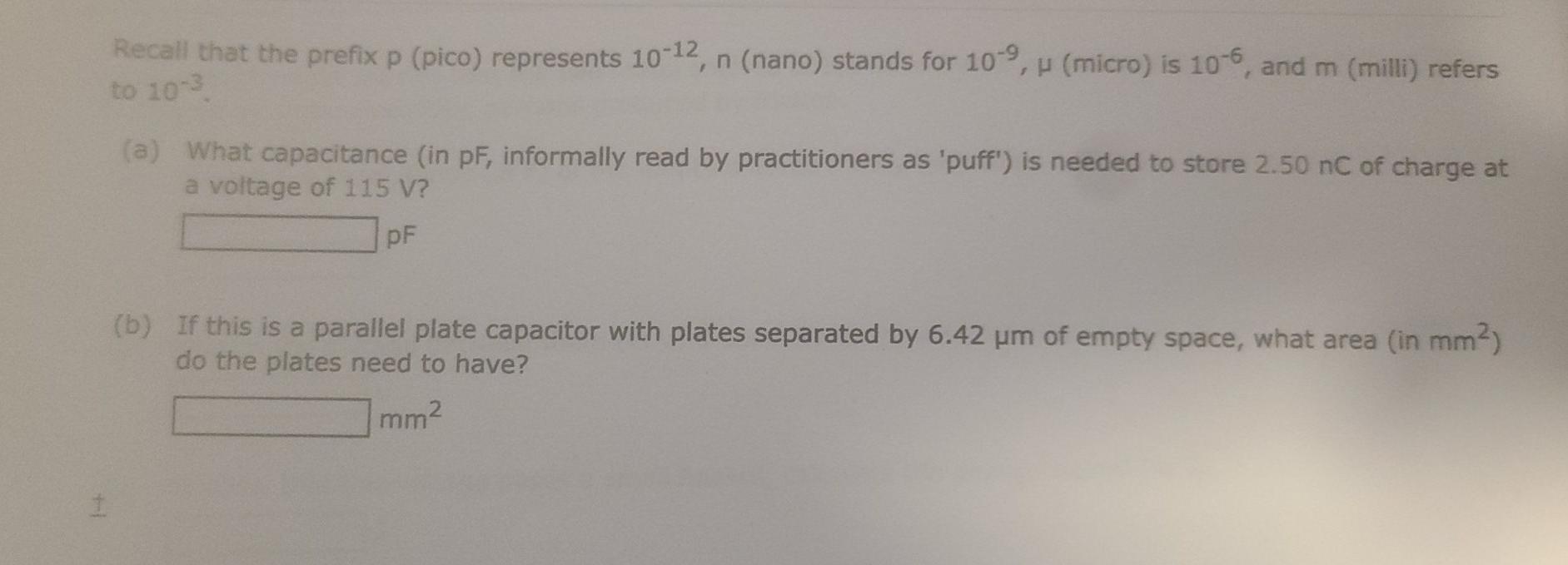 Solved Recall that the prefix p (pico) represents 10-12, n | Chegg.com