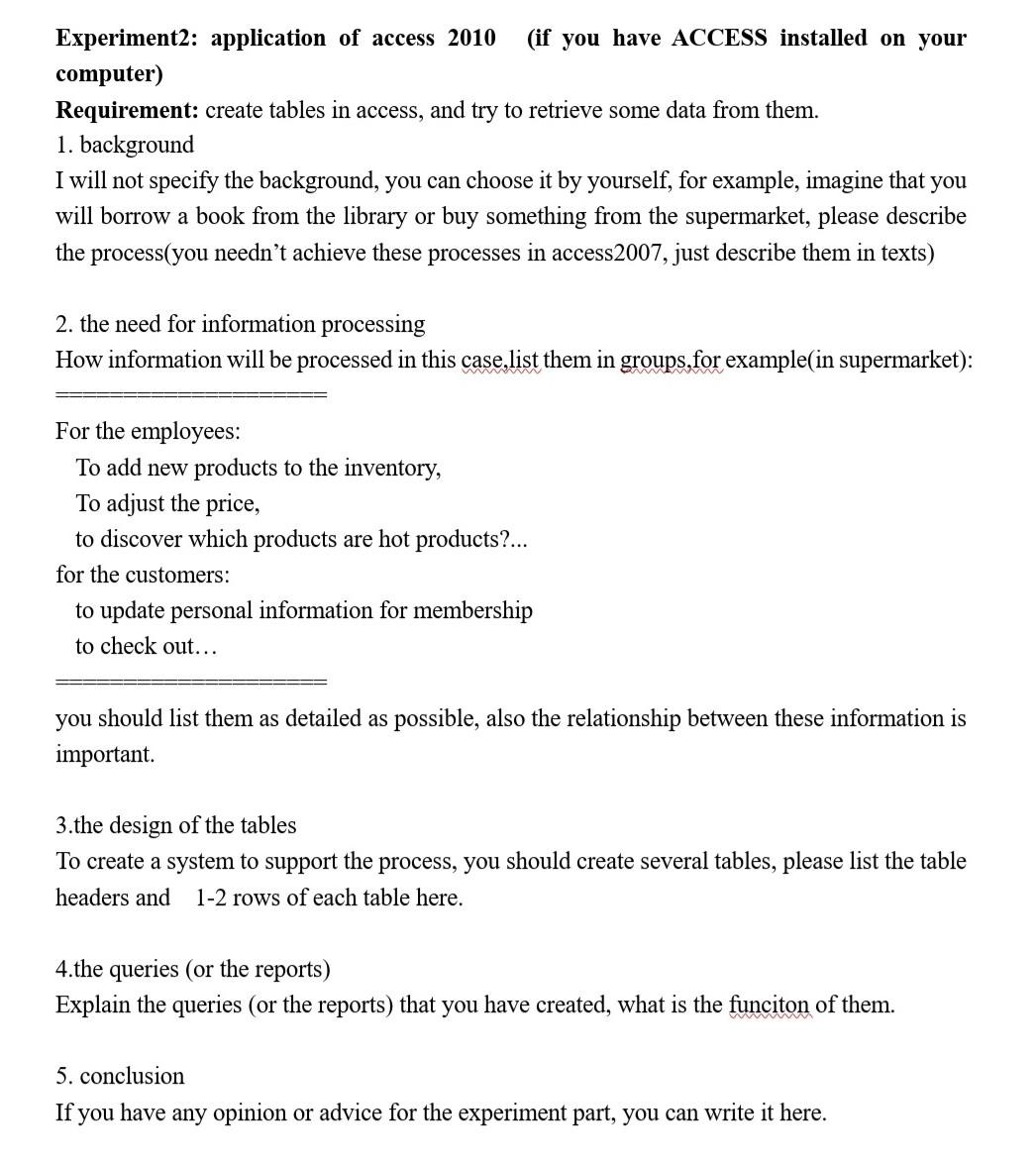 Solved Experiment2: application of access 2010 (if you have | Chegg.com