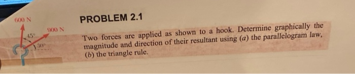 Solved 600 N PROBLEM 2.1 900 N 45° Two forces are applied | Chegg.com
