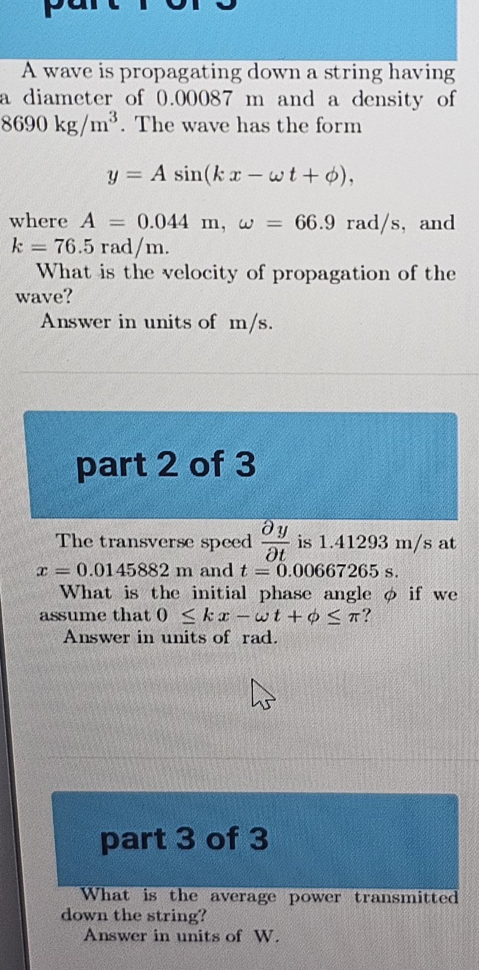 Solved A wave is propagating down a string having a diameter | Chegg.com