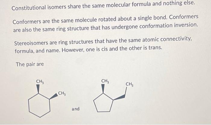Solved Constitutional isomers share the same molecular | Chegg.com