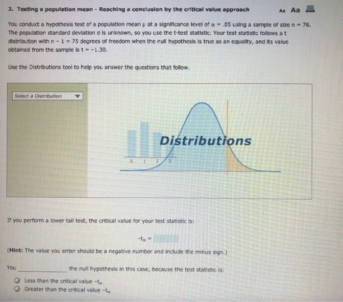 Solved 2 Testing A Population Mean Reaching A Conclusion
