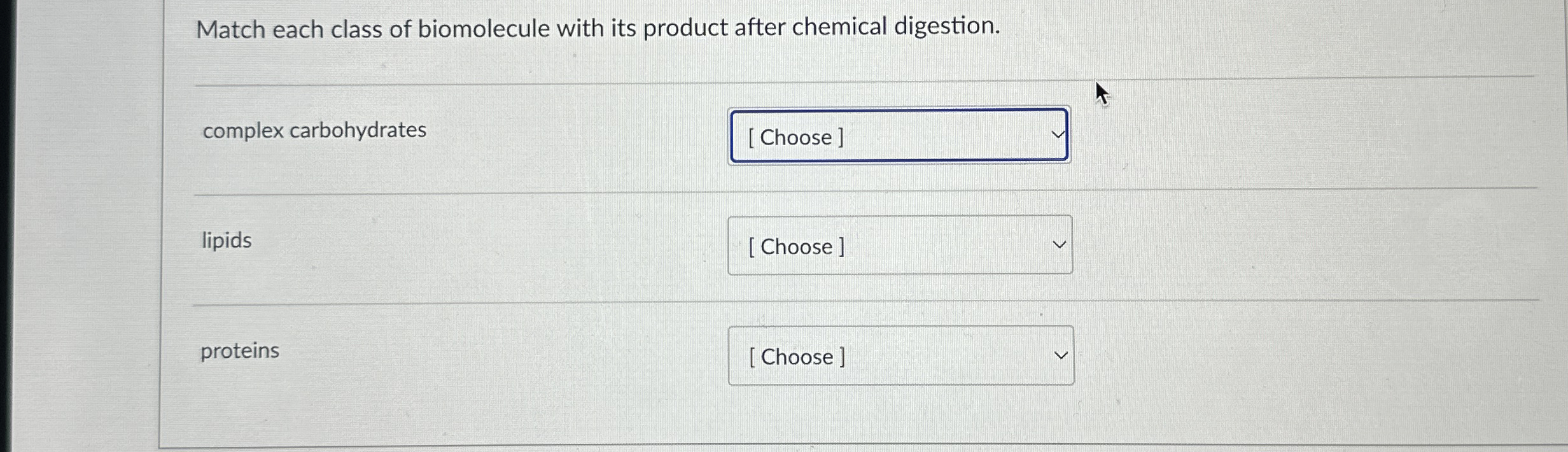 Solved Match each class of biomolecule with its product | Chegg.com