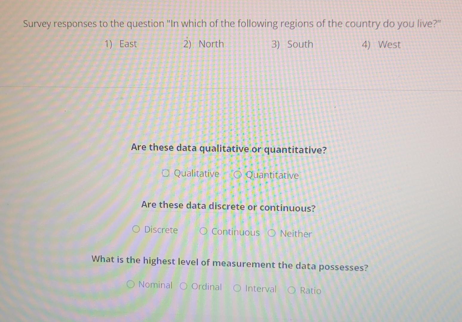 Solved Survey responses to the question "In which of the | Chegg.com