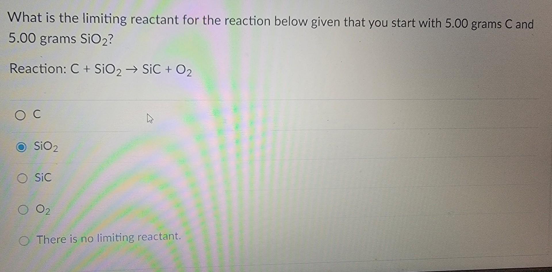Solved What is the limiting reactant for the reaction below | Chegg.com