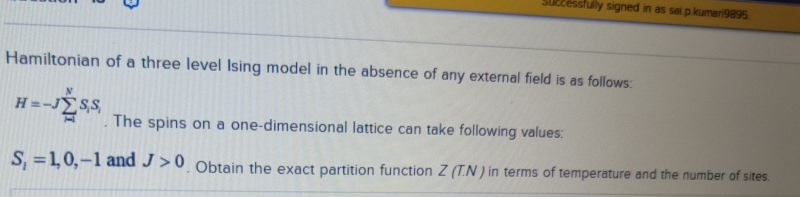 Solved Hamiltonian of a three level Ising model in the | Chegg.com