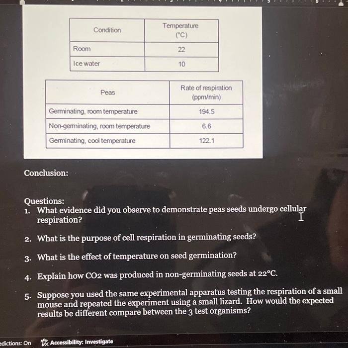 Solved Title: Vernier Experiment 11 Cell Respiration of Pea | Chegg.com