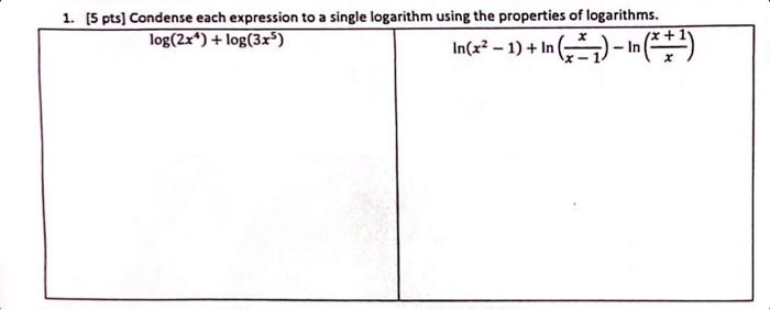 Solved 1. [5 pts] Condense each expression to a single | Chegg.com