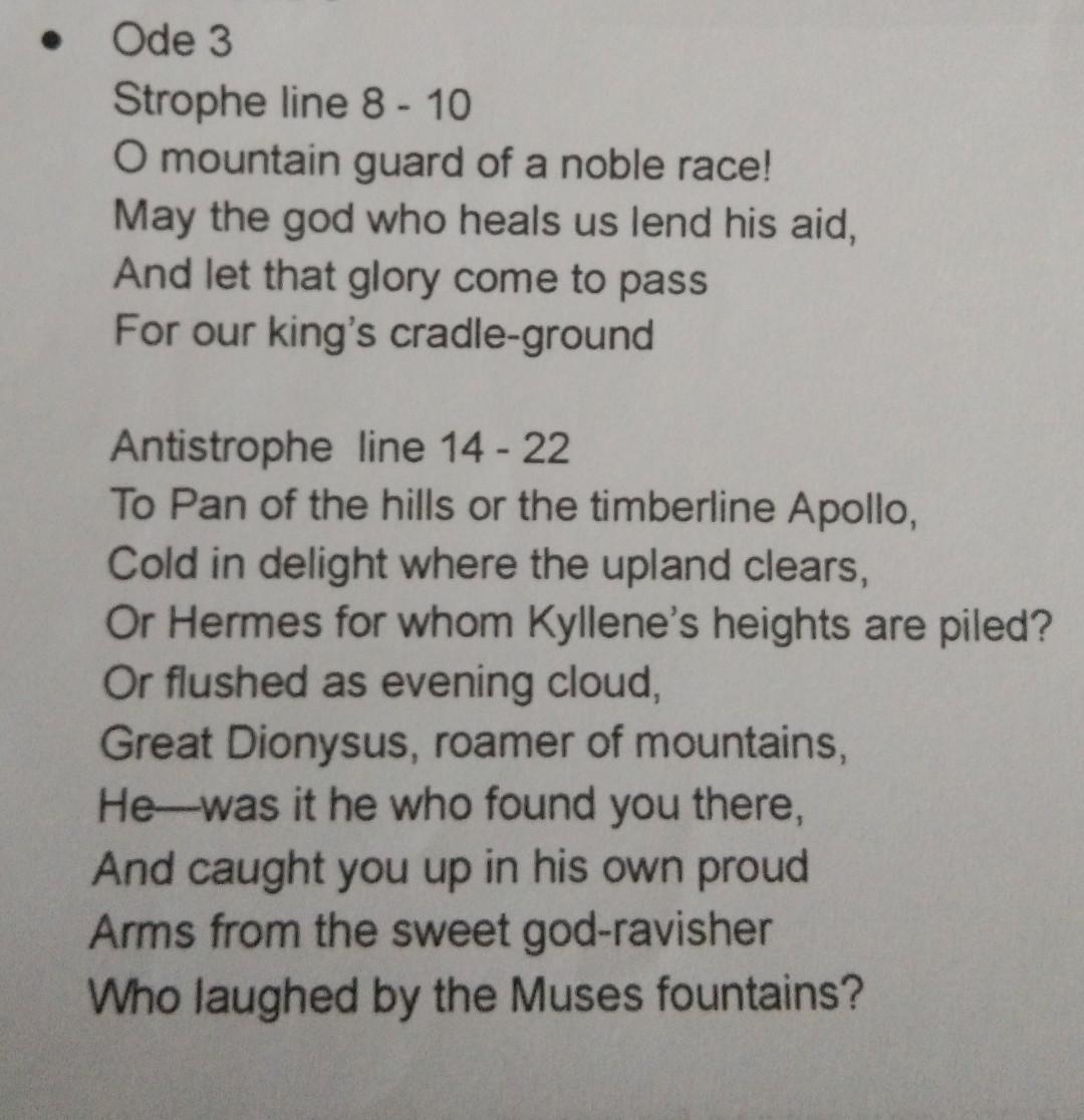 What is the meaning of Ode 3, Strophe and Antistrophe | Chegg.com
