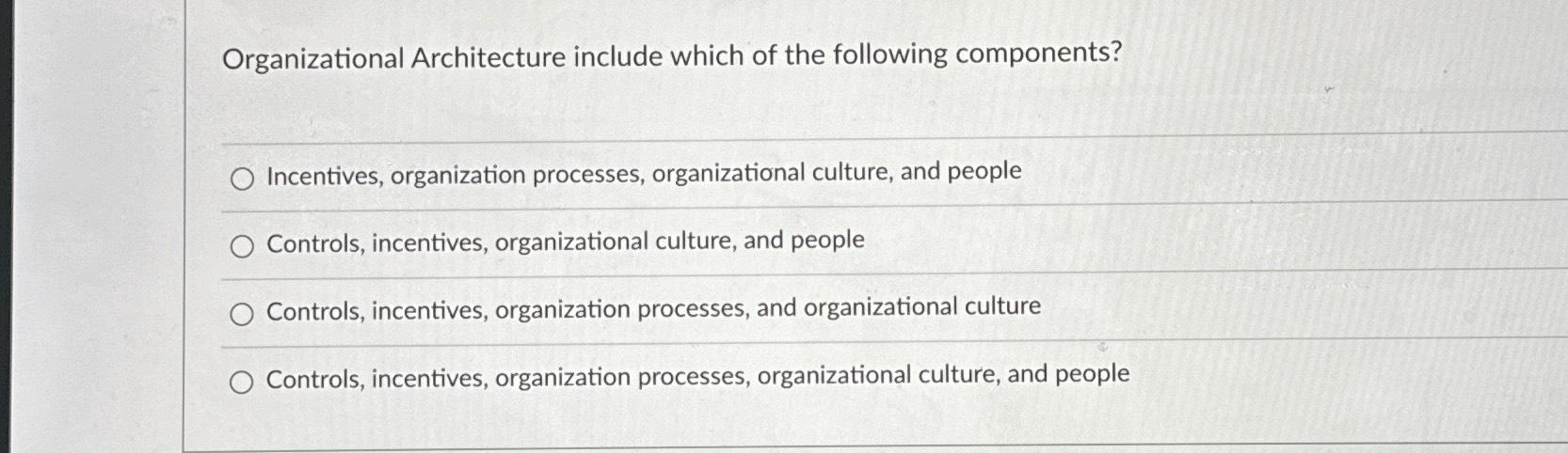 Solved Organizational Architecture include which of the | Chegg.com
