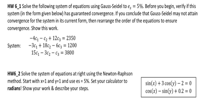 Solved HW 6_1 Solve the following system of equations using | Chegg.com