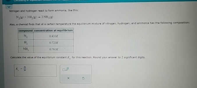 Solved Nitrogen and hydrogen react to form ammonia, like | Chegg.com