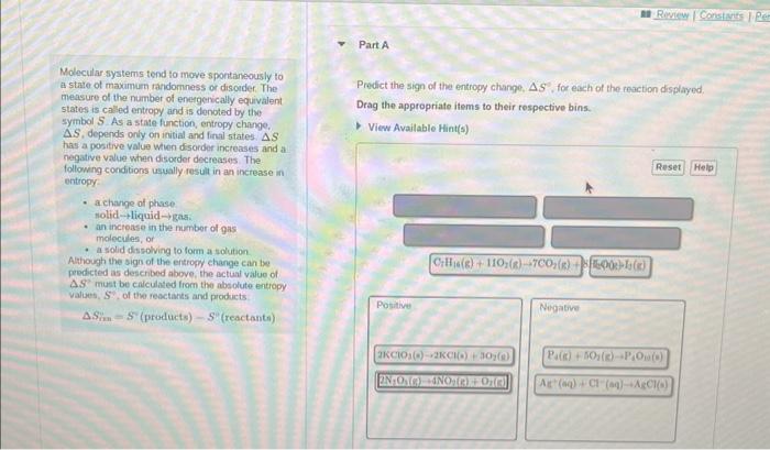 Solved Part A Molecular systems tend fo move spontaneously | Chegg.com