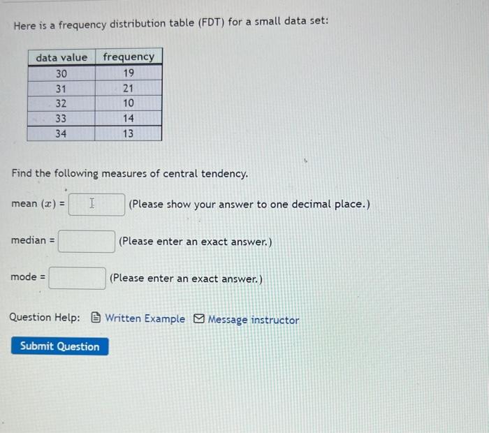 Solved Here Is A Frequency Distribution Table Fdt For A 