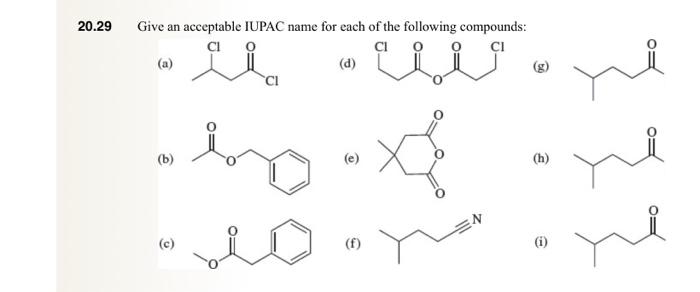 Solved 1.29 Give an acceptable IUPAC name for each of the | Chegg.com