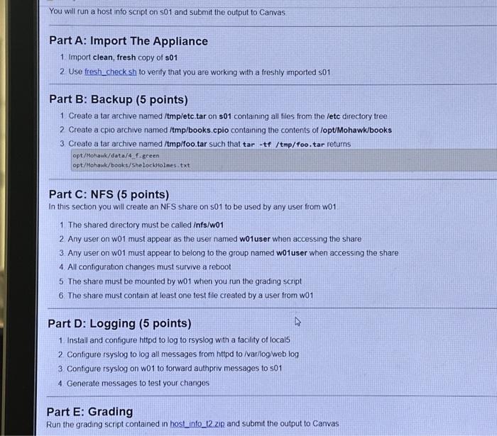 Solved You will run a host info script on s01 and submit the | Chegg.com