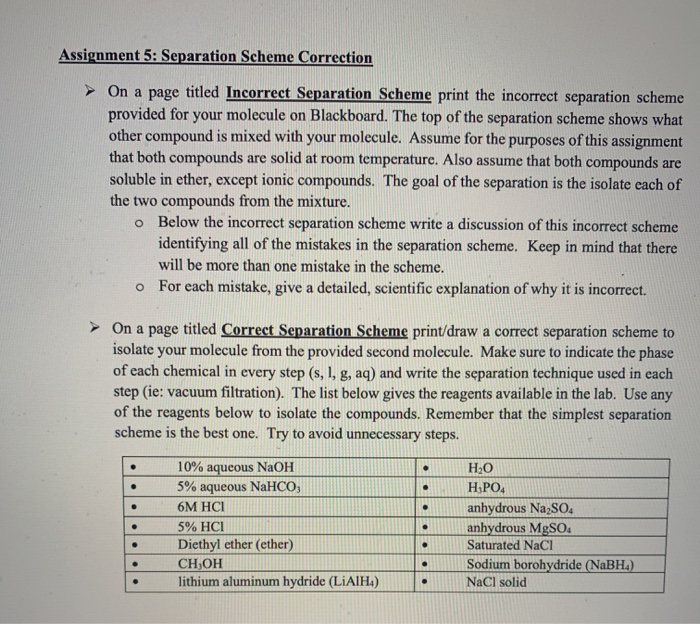 Solved Assignment 5: Separation Scheme Correction > On a | Chegg.com