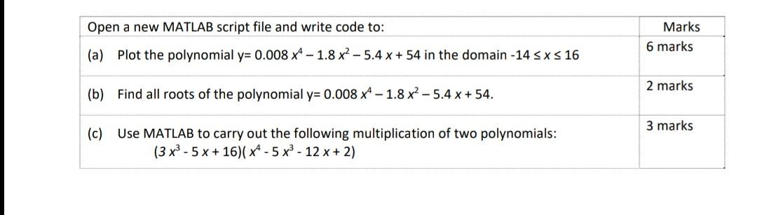 Solved Open a new MATLAB script file and write code to: (a) | Chegg.com | Chegg.com