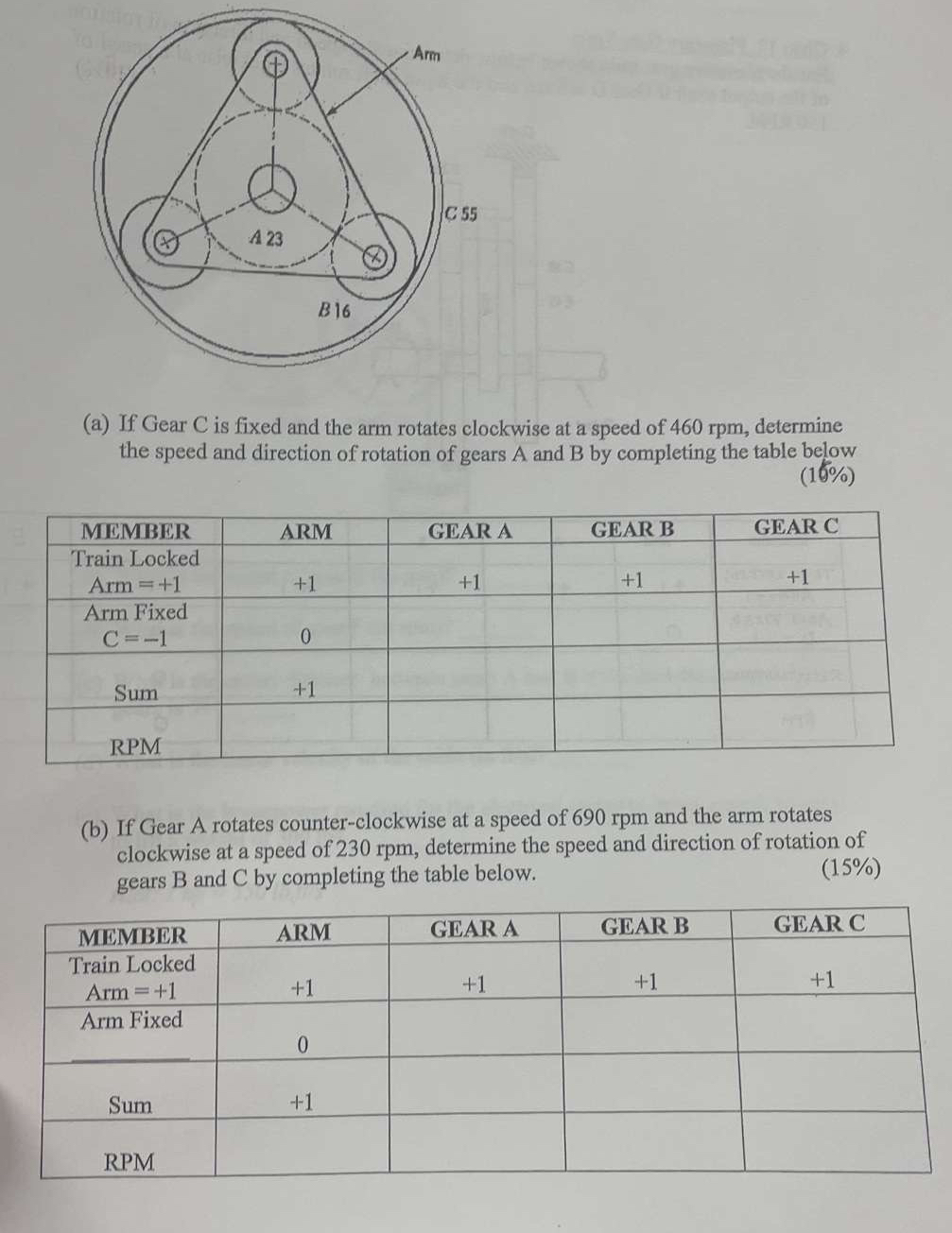 Solved (a) ﻿If Gear C ﻿is fixed and the arm rotates | Chegg.com