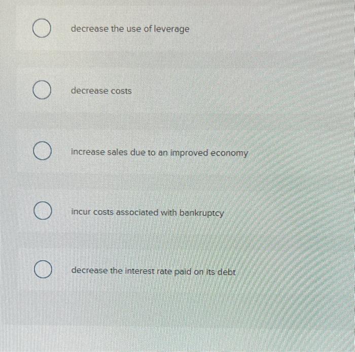 Solved decrease the use of leverage decrease costs increase | Chegg.com