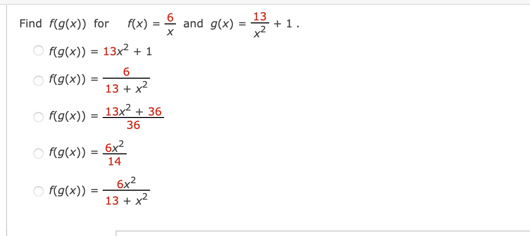 Solved Find f(g(x)) ﻿for f(x)=6x ﻿and | Chegg.com