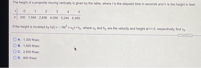 Solved The height of a projectile moving vertically is given | Chegg.com