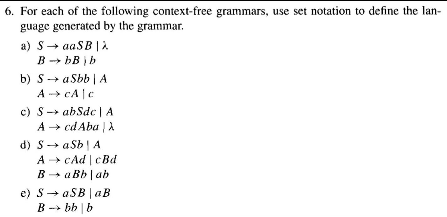 Solved 6. For each of the following context-free grammars, | Chegg.com