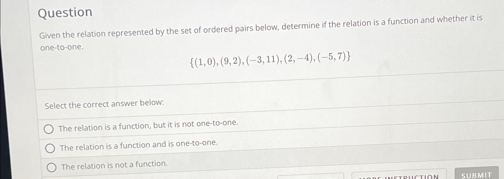 Solved QuestionGiven the relation represented by the set of | Chegg.com