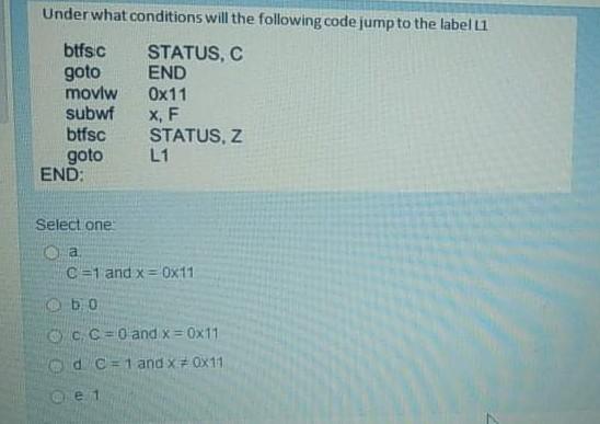 Under what conditions will the following code jump to | Chegg.com