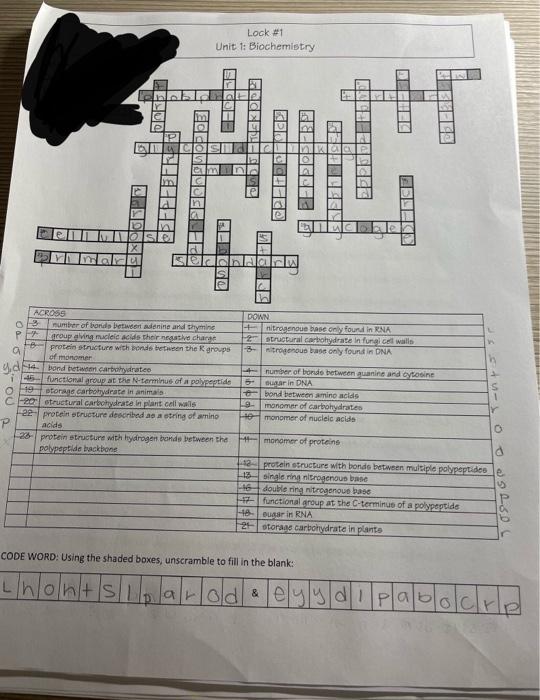 Lock #1 Unit 1: Biochemistry ELGOED ГР CEEDLES GEBU | Chegg.com