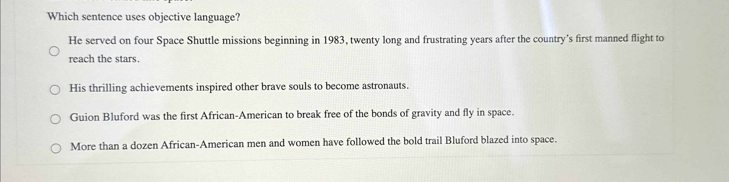 Solved Which sentence uses objective language?He served on | Chegg.com