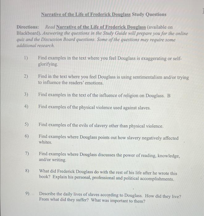 Narrative of the Life of Frederick Douglass Study | Chegg.com