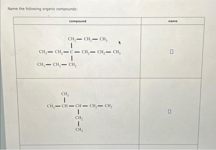 Solved Name the following organic compounds: | Chegg.com
