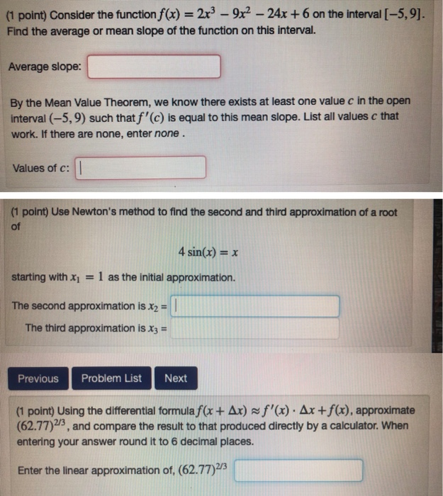 Solved (1 point) Consider the function f(x) =2x3 -9x2-24x +6 | Chegg.com