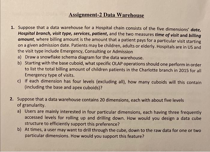 Solved 1. Suppose that a data warehouse for a Hospital chain | Chegg.com