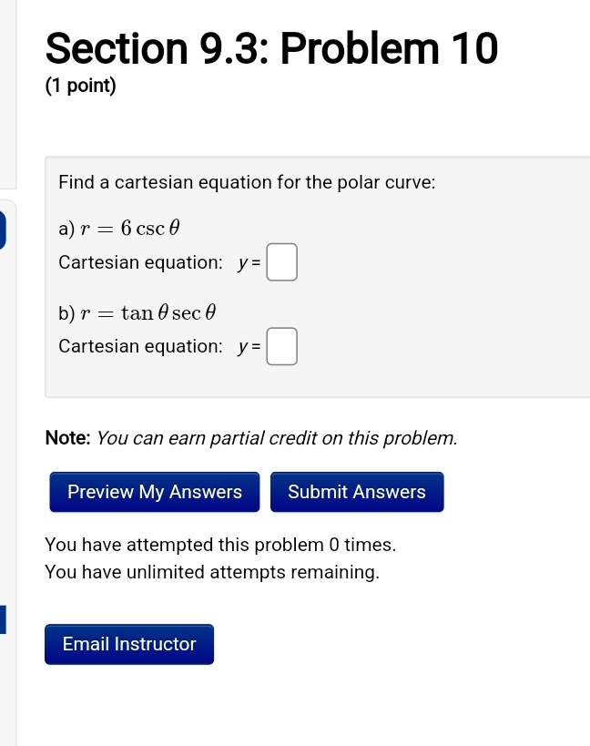 Solved Section 9.3: Problem 10(1 ﻿point)Find a cartesian | Chegg.com