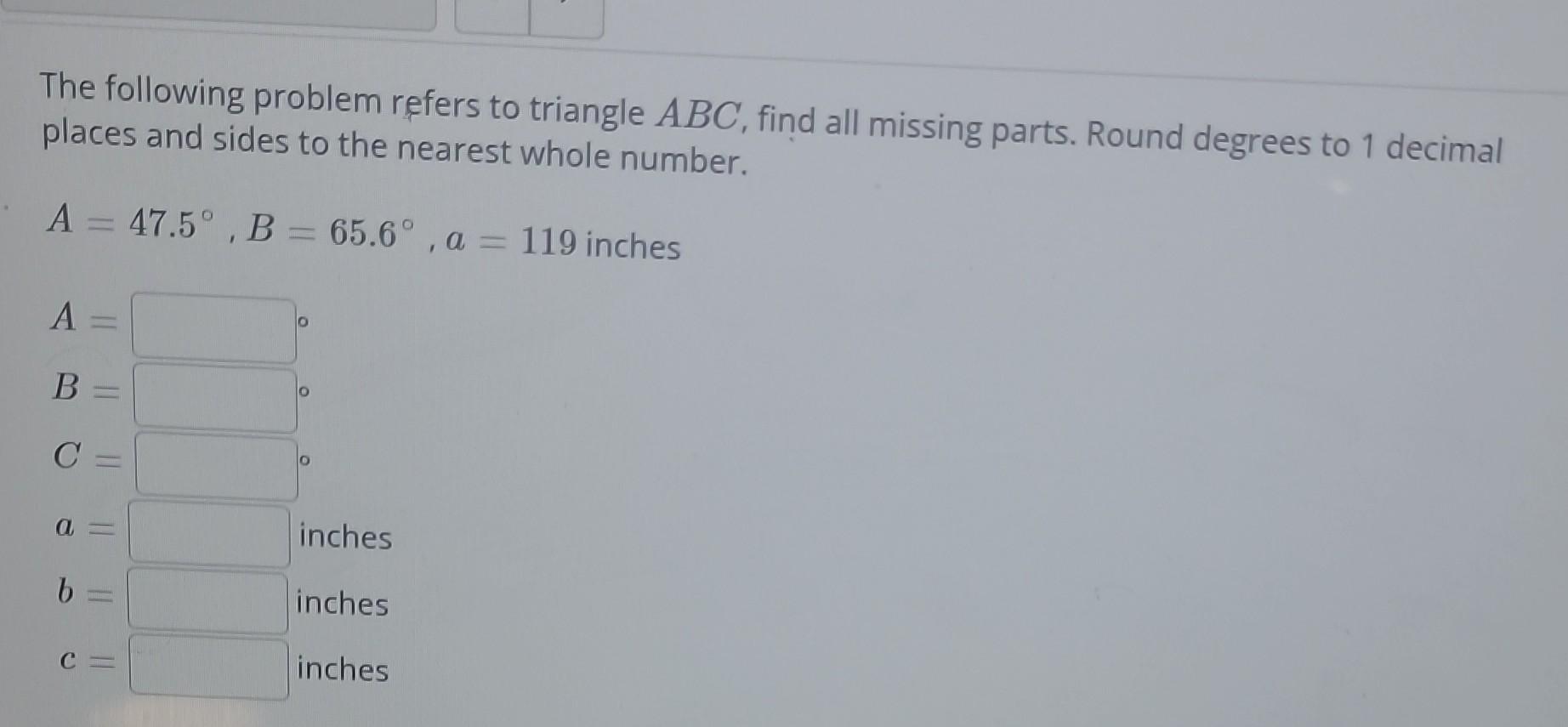 Solved The following problem refers to triangle ABC, find | Chegg.com