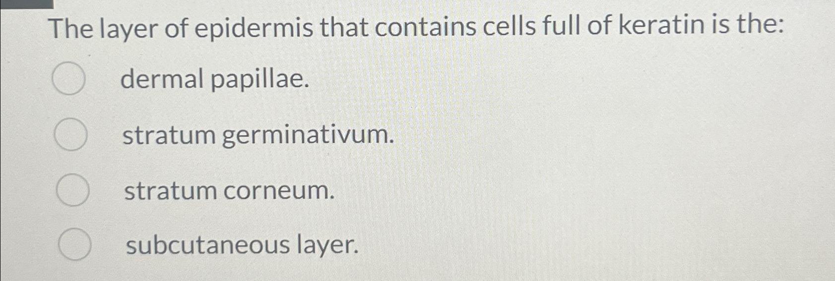 Solved The layer of epidermis that contains cells full of | Chegg.com
