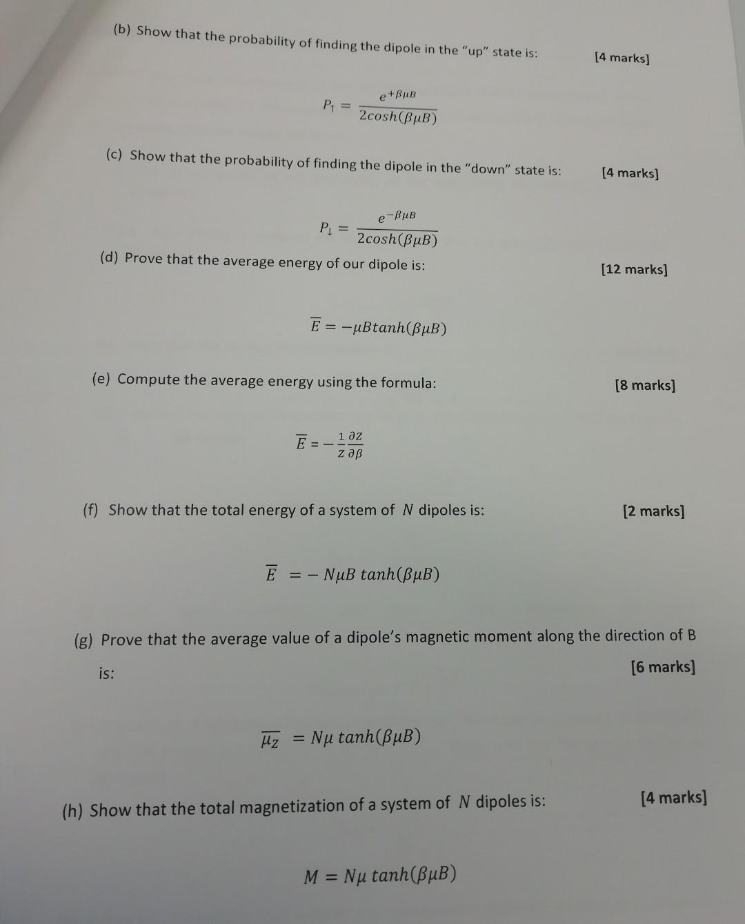 Solved Question 1: (50 marks] The two-state paramagnet model | Chegg.com
