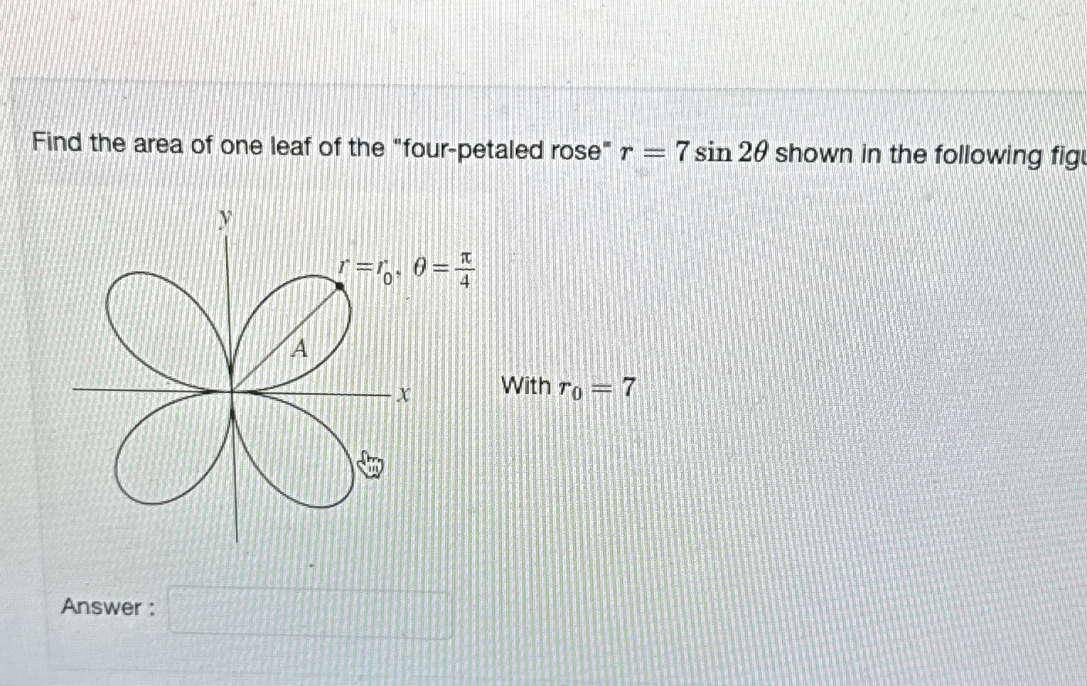 Solved Find the area of one leaf of the "four-petaled rose" | Chegg.com