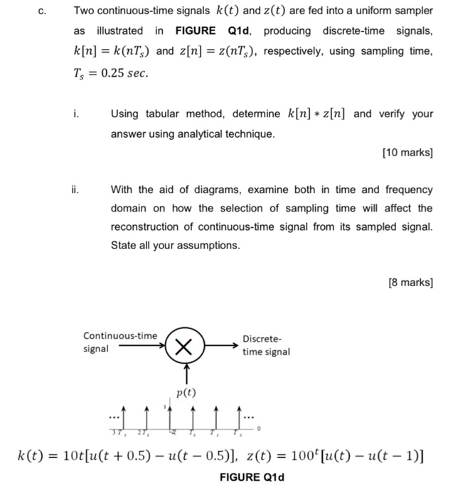 Solved Two continuous-time signals k(t) and z(t) are fed | Chegg.com