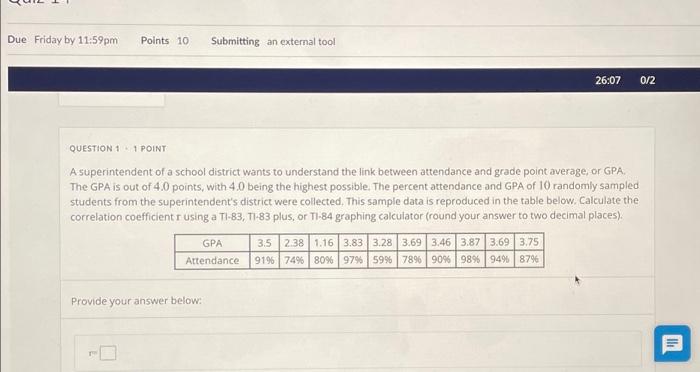 Solved Due Friday by 11:59pm Points 10 QUESTION 1 - 1 POINT | Chegg.com
