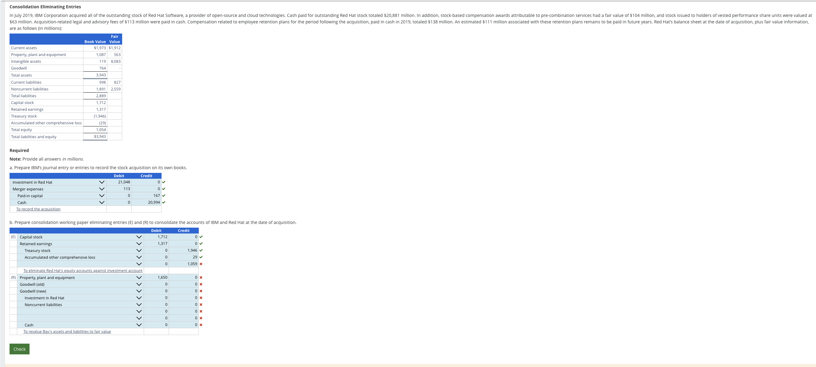 Solved Consolidation Eliminating Entries are as follows (in | Chegg.com