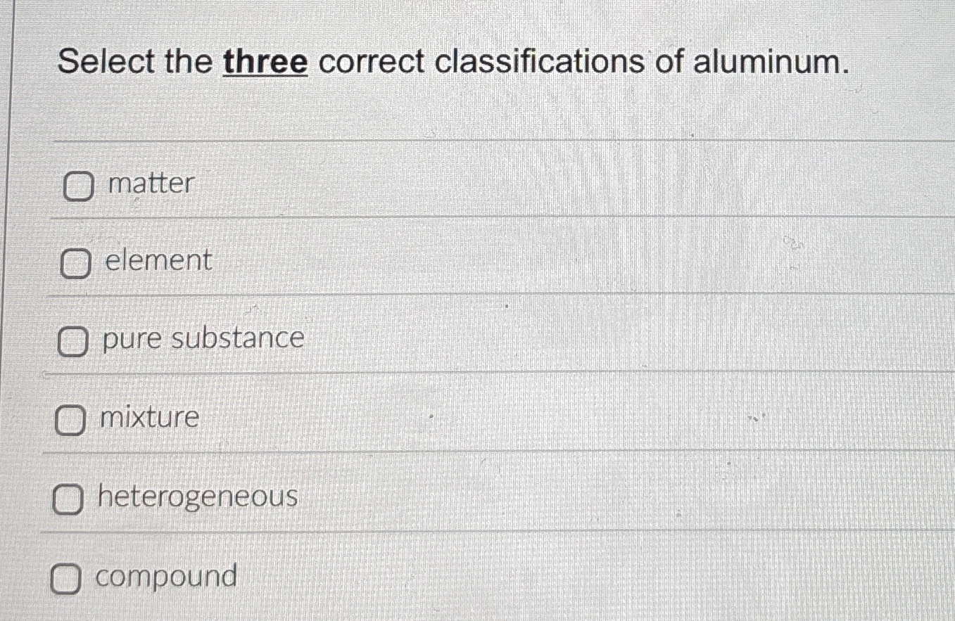 Solved Select the three correct classifications of | Chegg.com