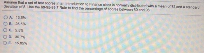 Solved Assume that a set of test scores in an introduction | Chegg.com