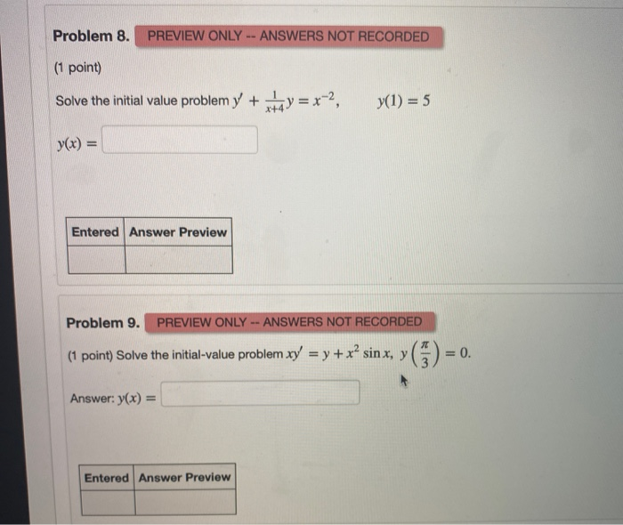 Solved Problem 8. PREVIEW ONLY -- ANSWERS NOT RECORDED (1 | Chegg.com
