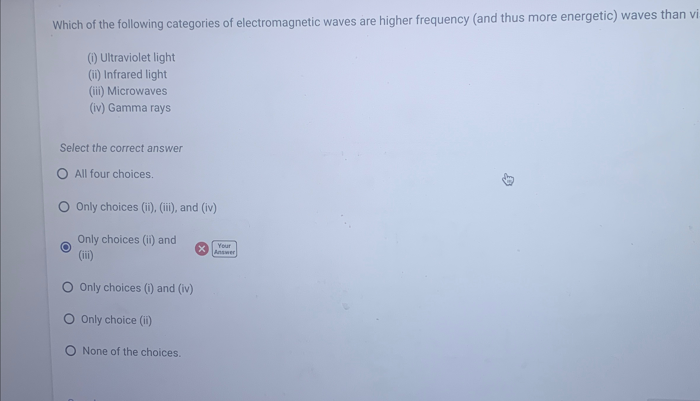Solved Which of the following categories of electromagnetic | Chegg.com